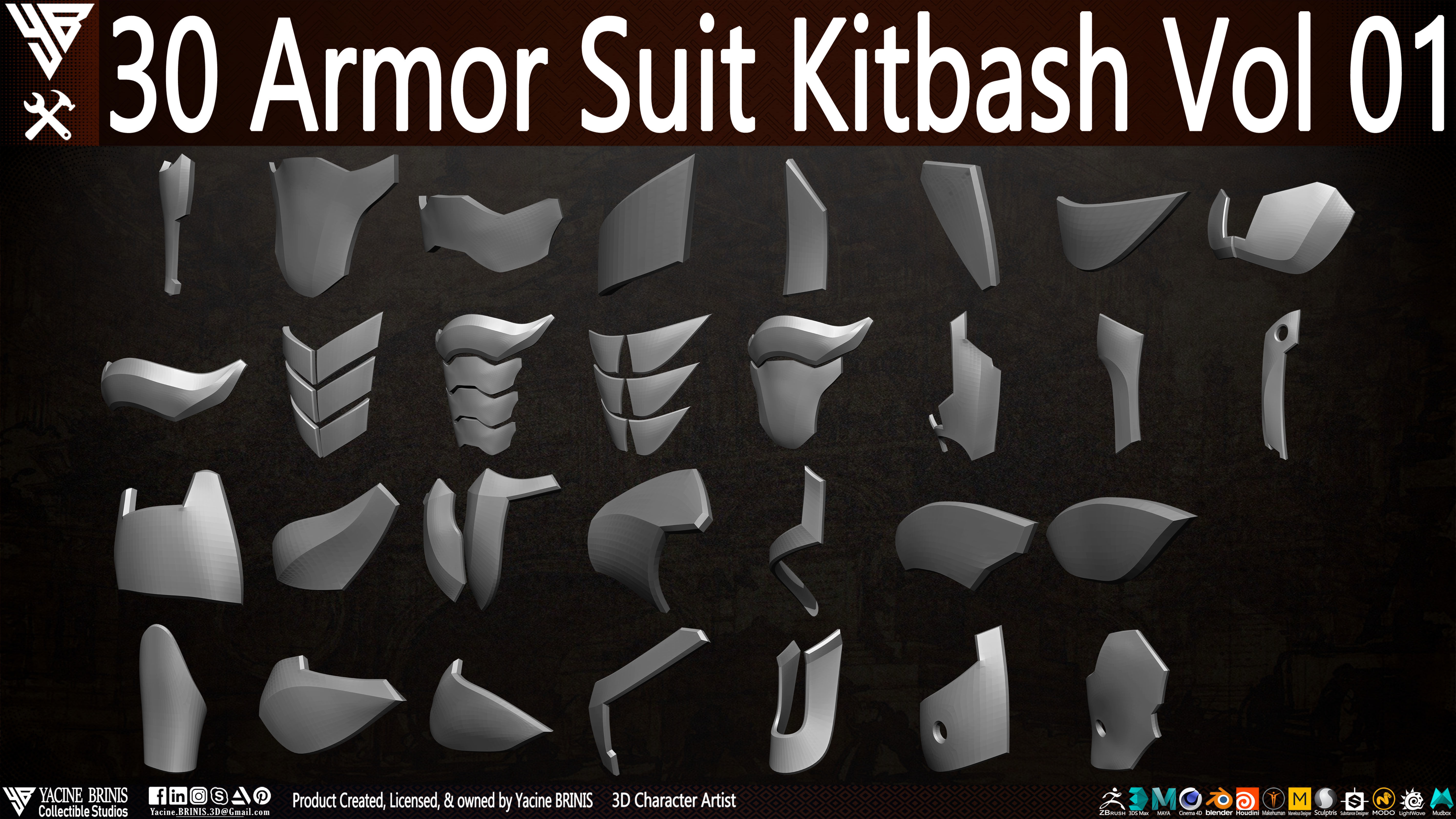 3D model 30 Armor Suit Kitbash Vol 01 VR / AR / low-poly | CGTrader