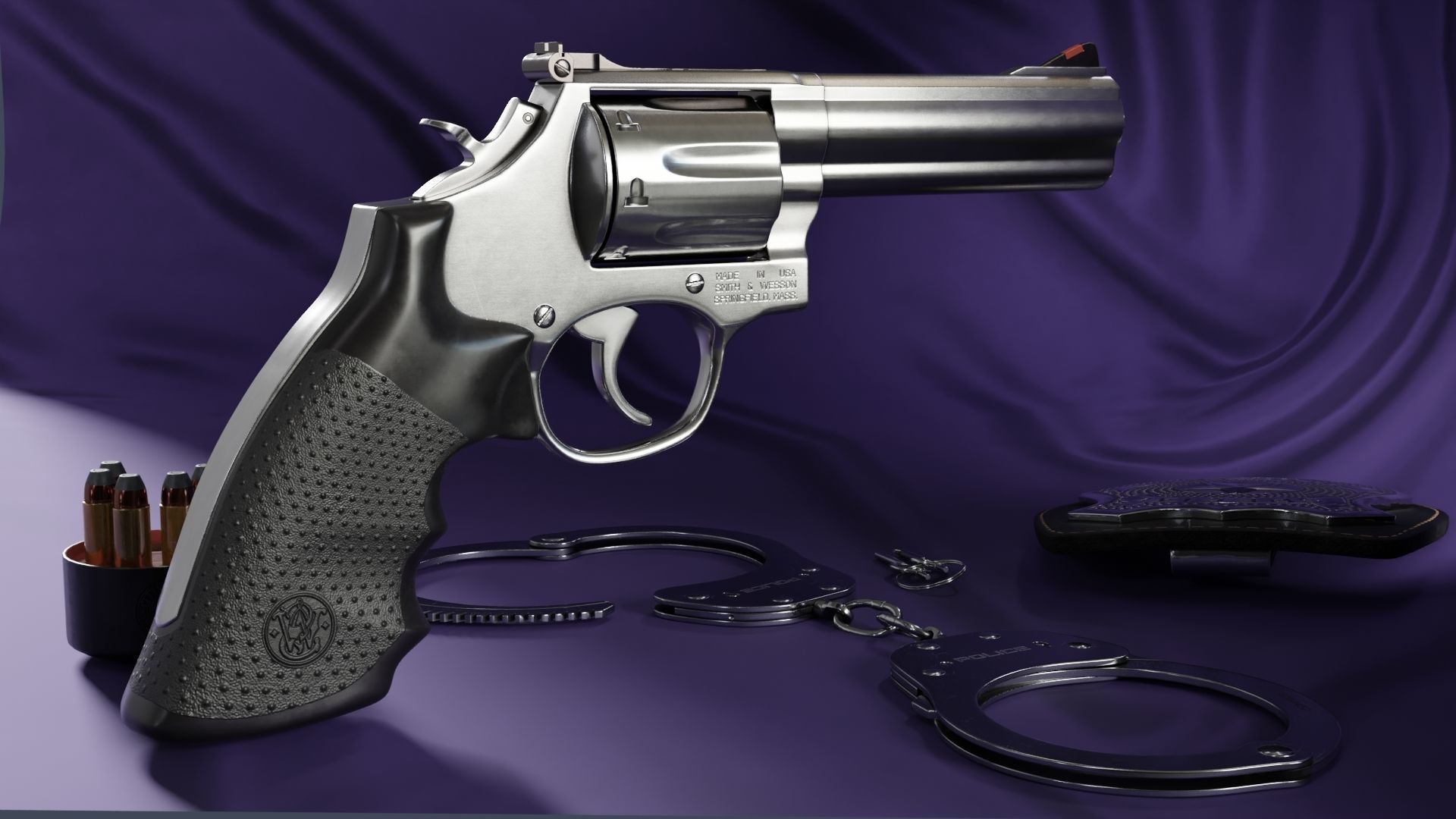 Detective Props Kit - Magnum Gun-Bullet-Police Badge-Handcuffs 3D model ...