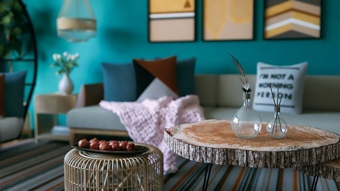 Boho Chic livingroom model 3D model animated | CGTrader