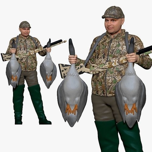 001169 duck hunter two ducks and rifle 3d print ready 3D model 3D ...