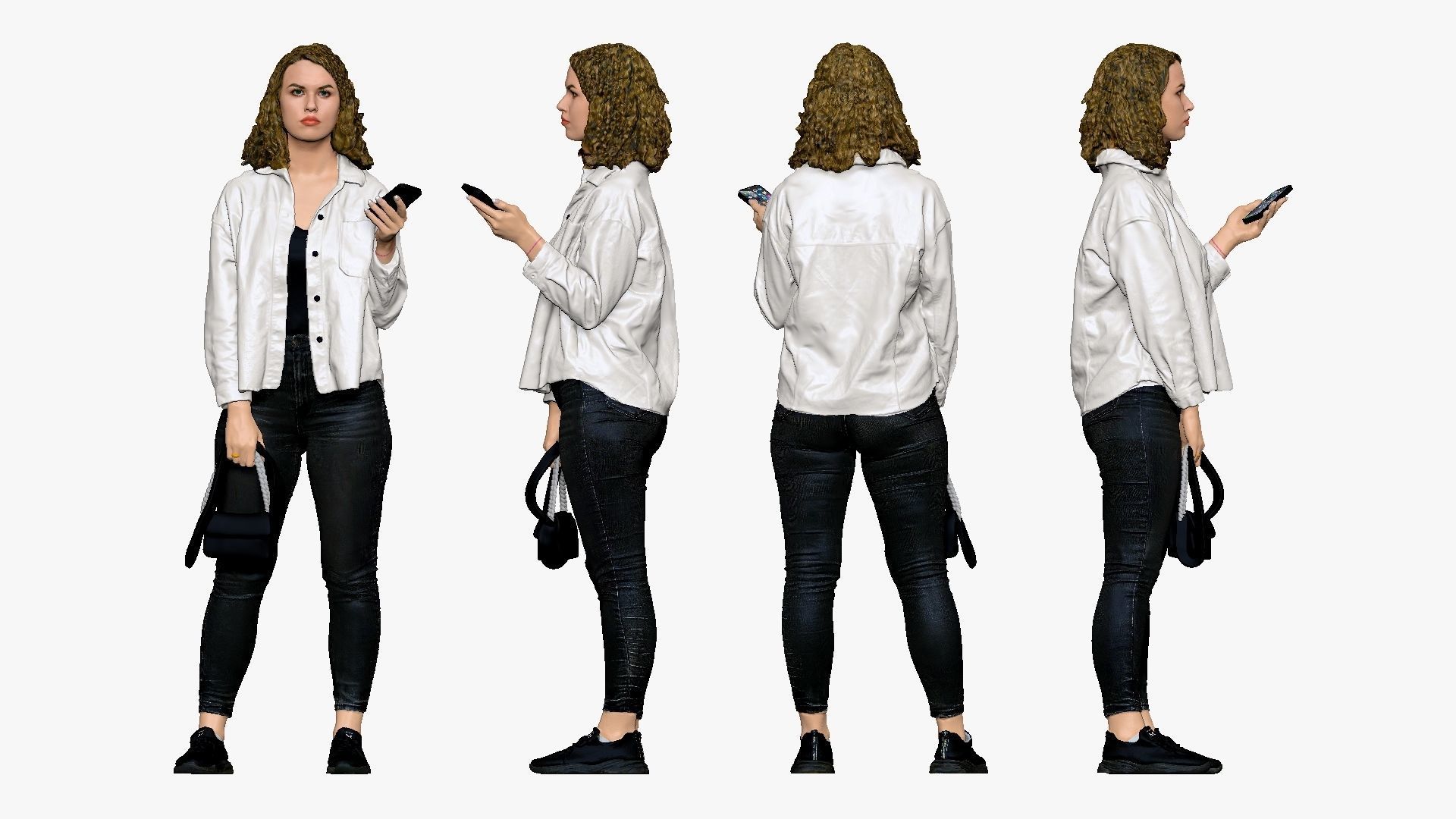 001255 woman in white top red hairs phone in hand 3dp 3D model 3D printable | CGTrader