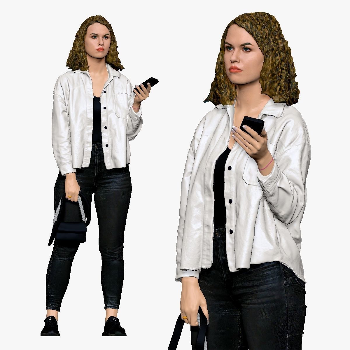 001255 woman in white top red hairs phone in hand 3dp 3D model 3D printable | CGTrader