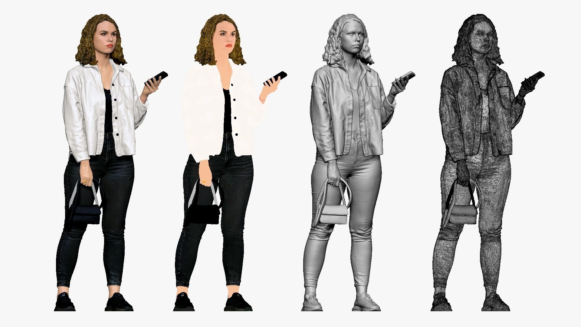 001255 woman in white top red hairs phone in hand 3dp 3D model 3D printable | CGTrader