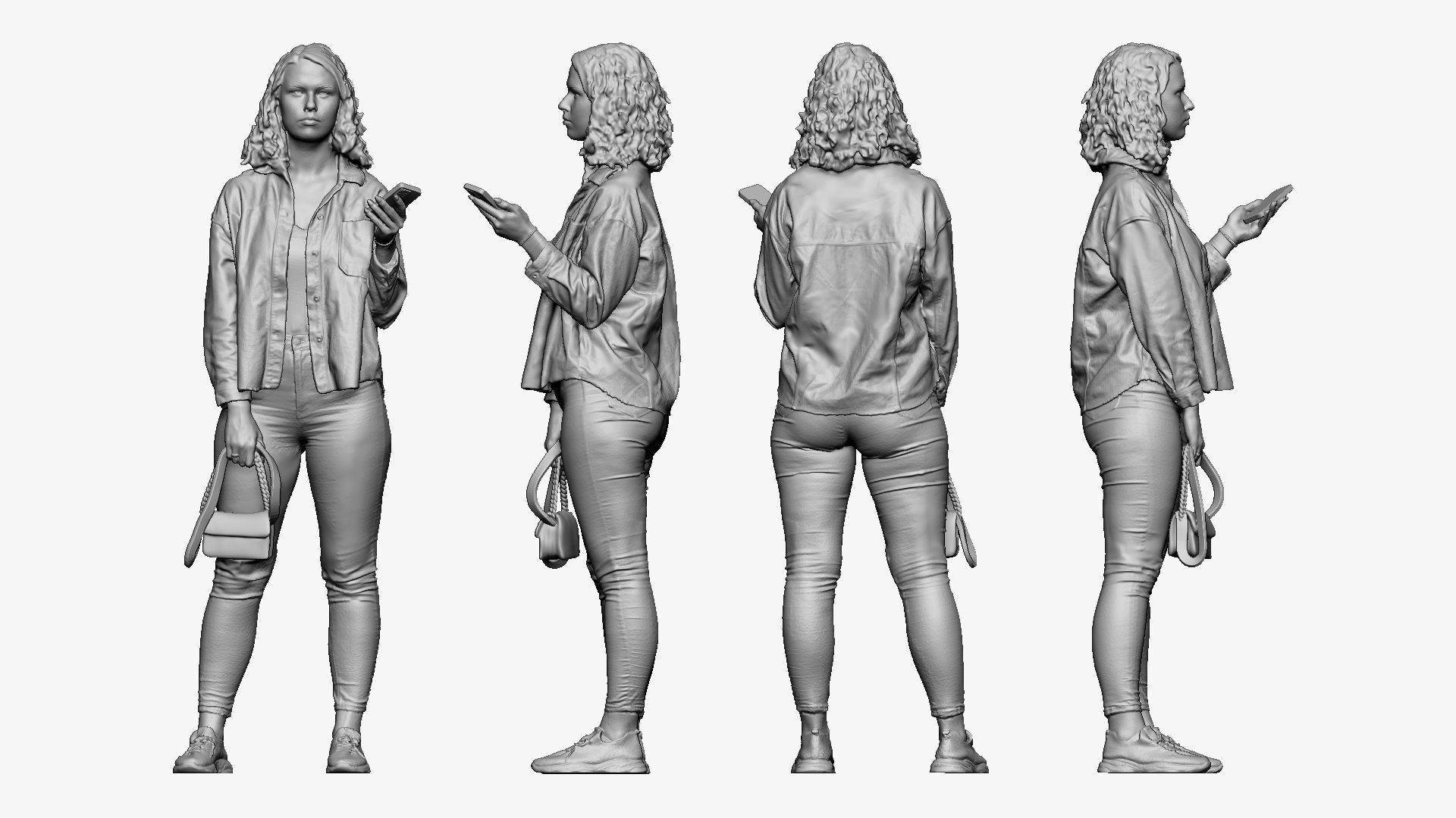 001255 woman in white top red hairs phone in hand 3dp 3D model 3D printable | CGTrader