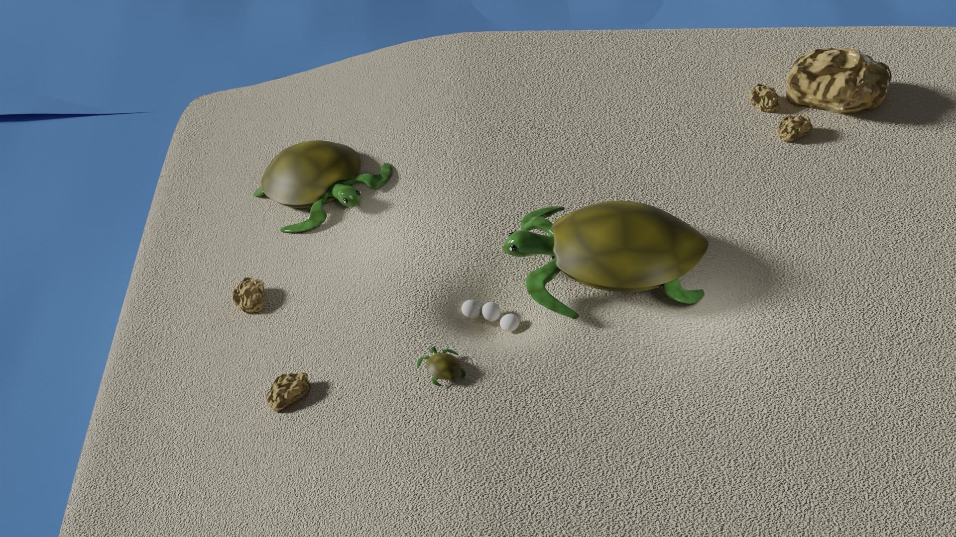 Stylised Cartoony Turtles on Beach 3D model | CGTrader