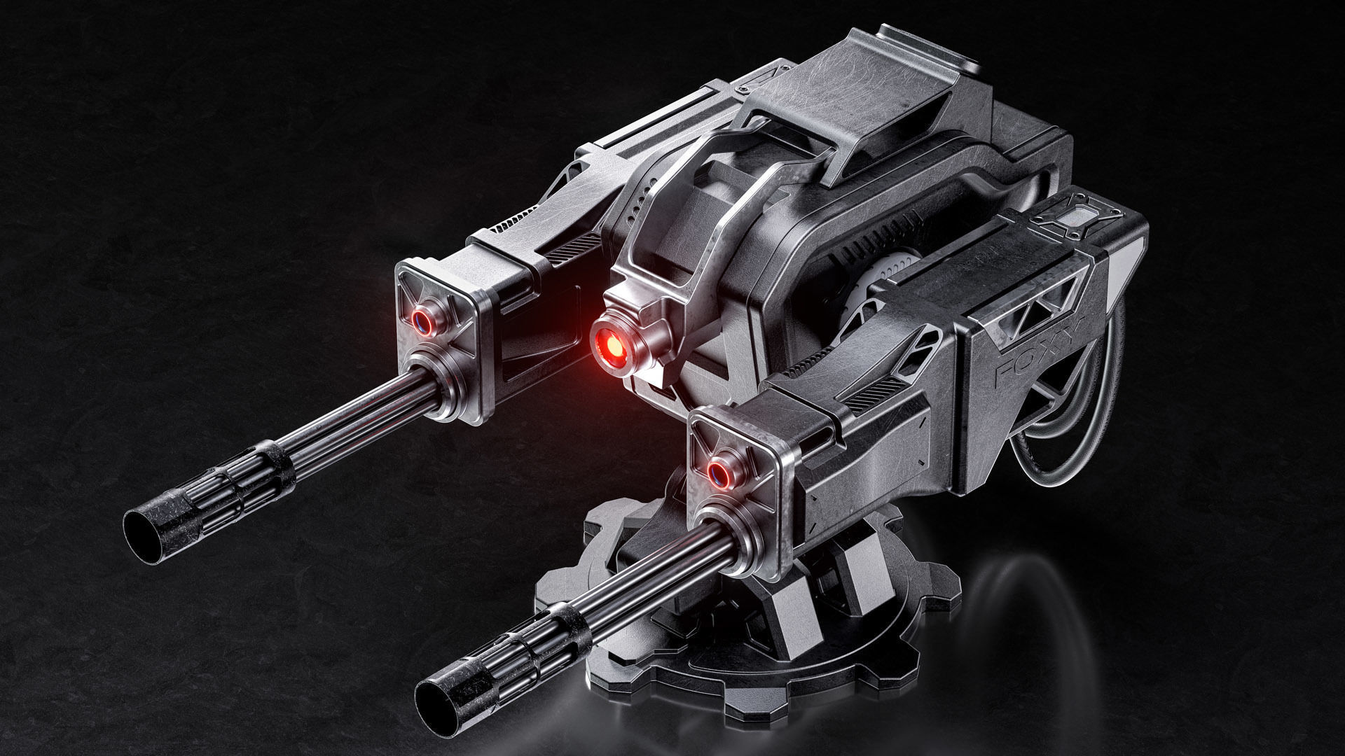Sci Fi Machine Gun Turret Minigun Military Weapon Robot 3D model | CGTrader