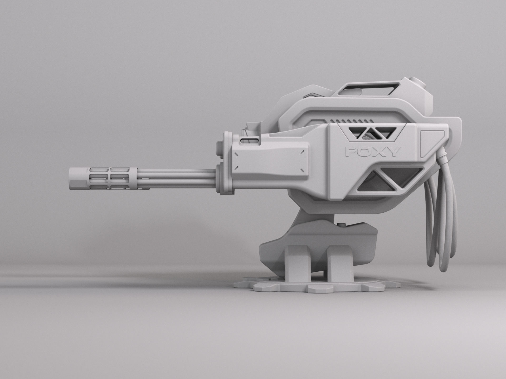 Sci Fi Machine Gun Turret Minigun Military Weapon Robot 3D model | CGTrader