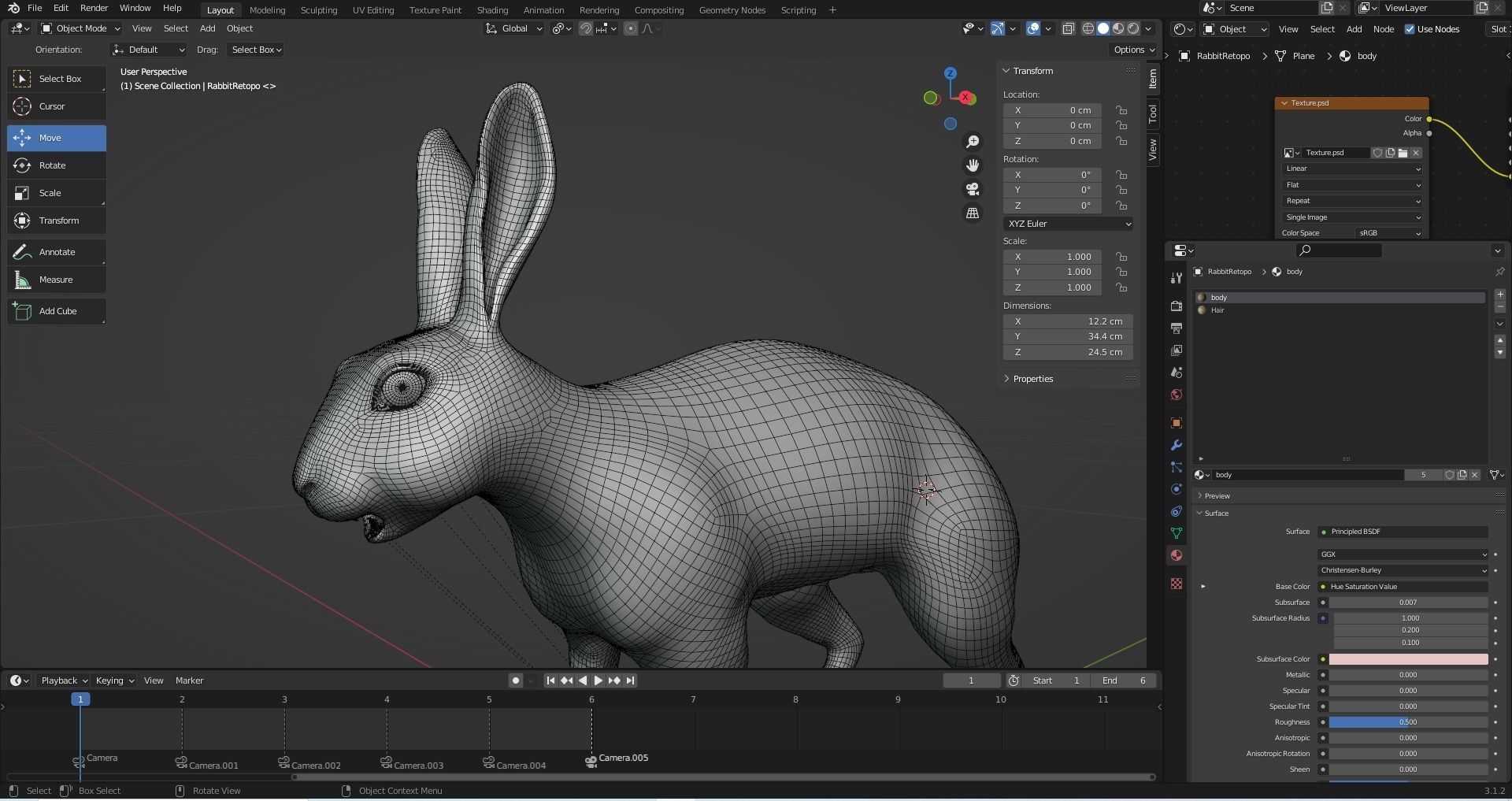 3D model Fur Rabbit Rigged and Animation in Blender VR / AR / low-poly ...