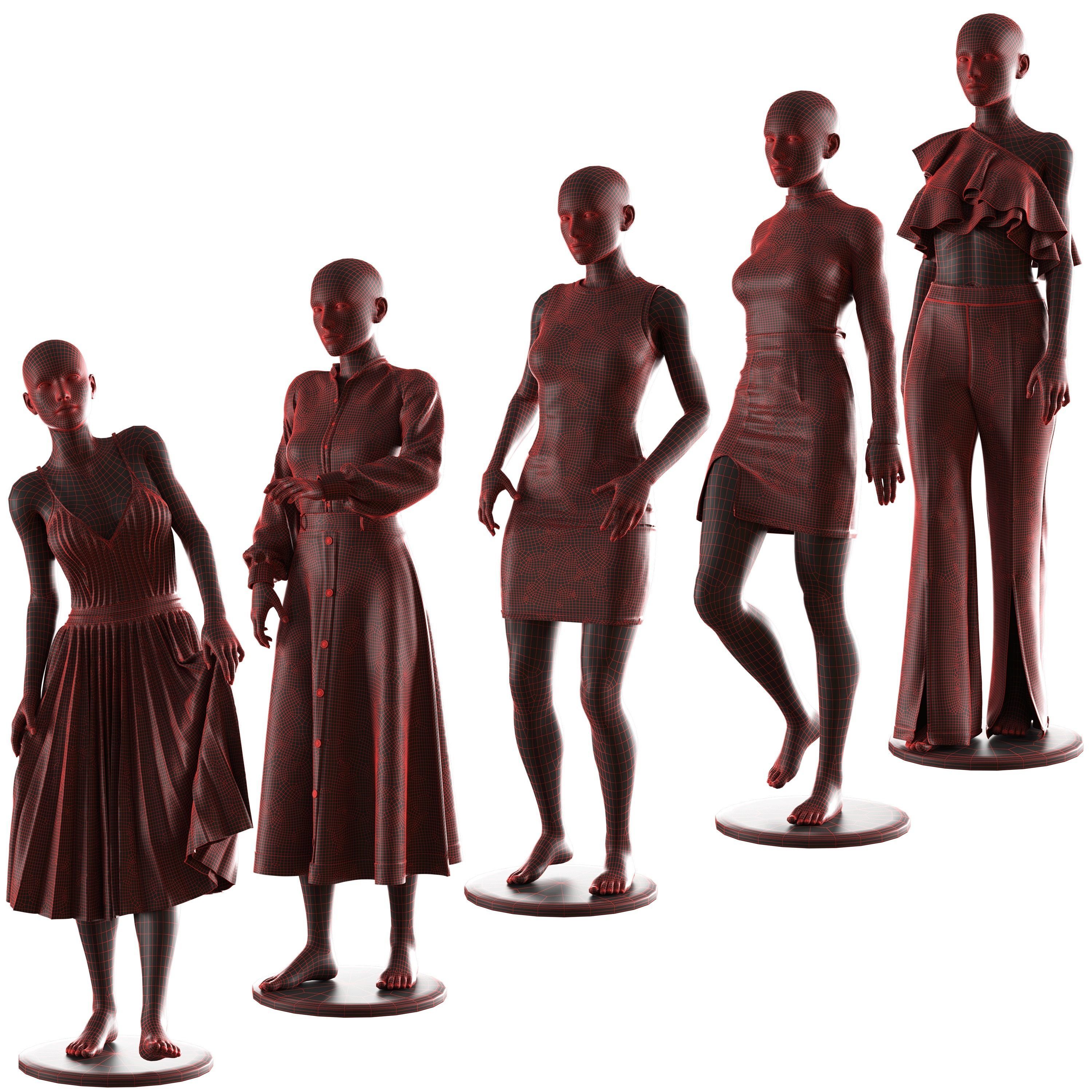 3D model Female mannequins with clothes PBR low poly 4k vol 01 VR / AR ...