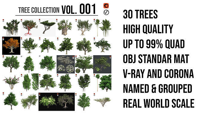 3D model Tree Collection Vol 001 - 30 Trees Bundle VR / AR / low-poly ...