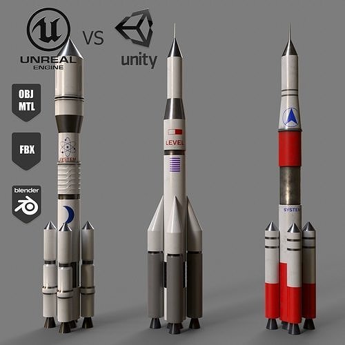 3D model Simple model of a space rocket of three types VR / AR / low ...