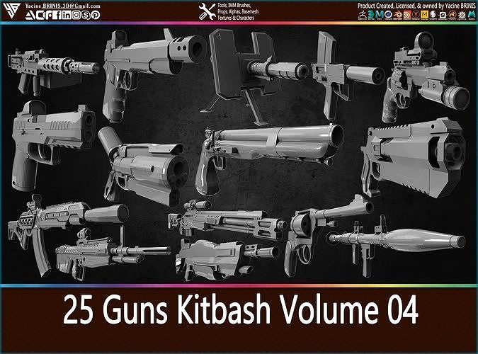 3D model 25 Guns Kitbash Volume 04 VR / AR / low-poly | CGTrader