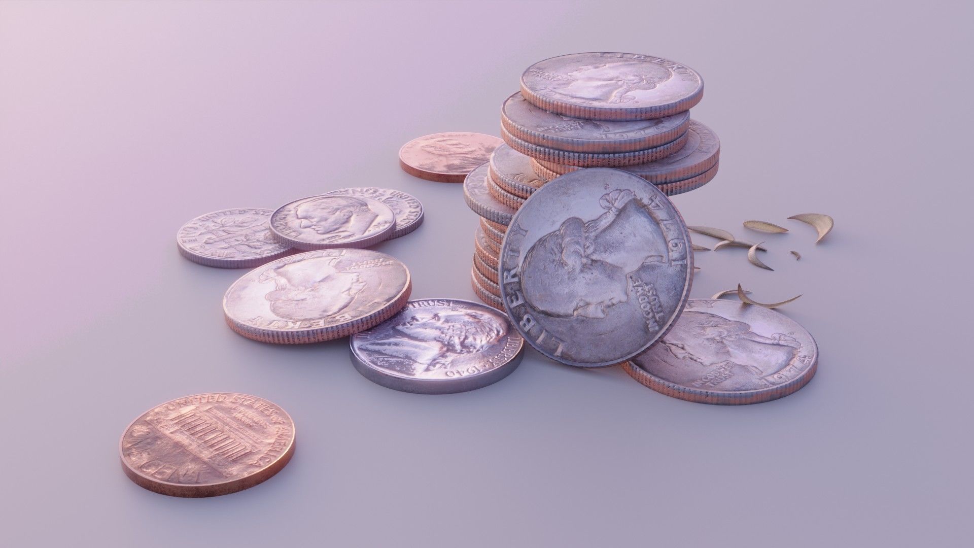 Four Dollars and Eighty Seven Cents in Various Coins 3D model | CGTrader