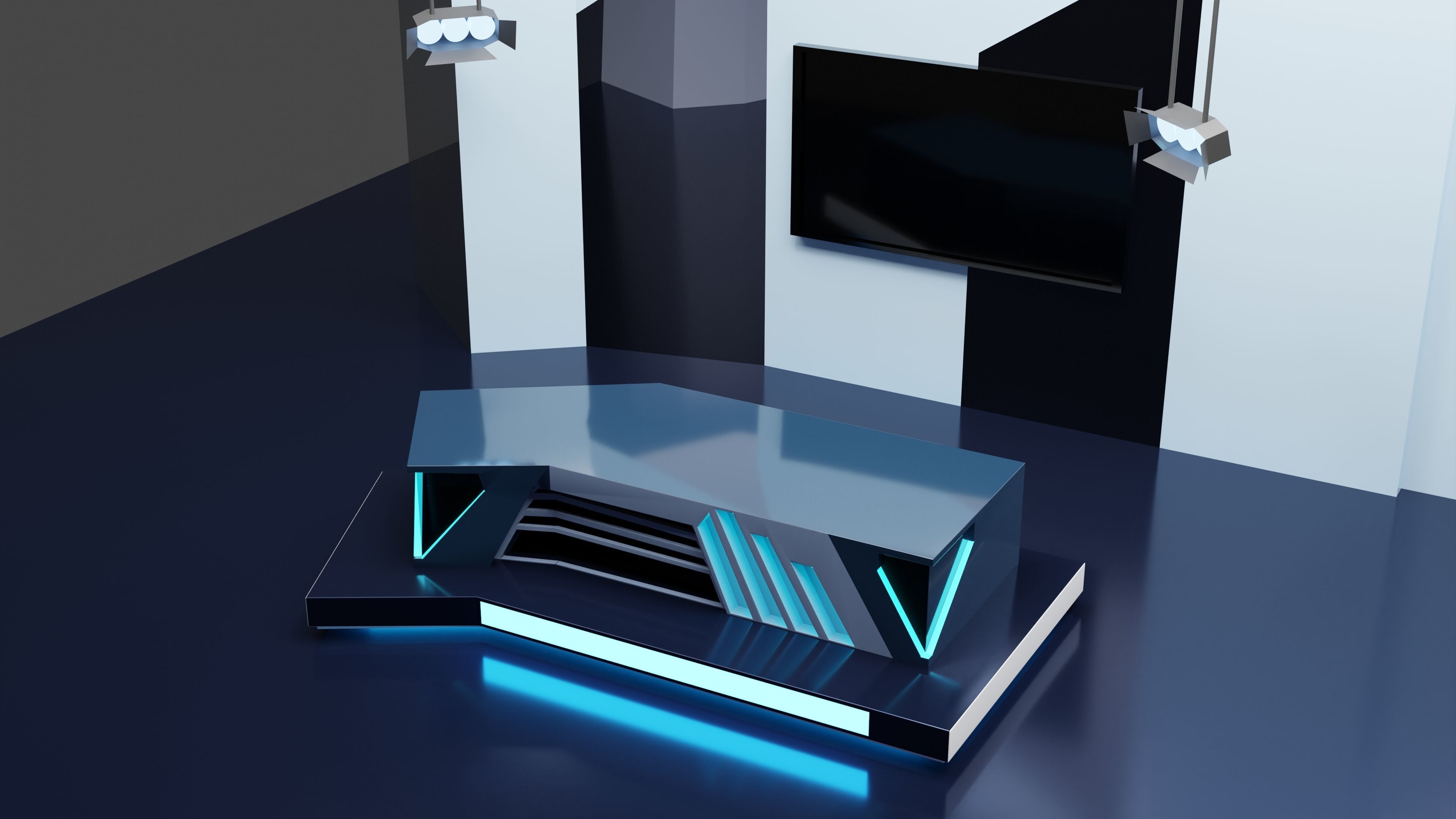 3D model 3D News Studio with desk and lights VR / AR / low-poly | CGTrader