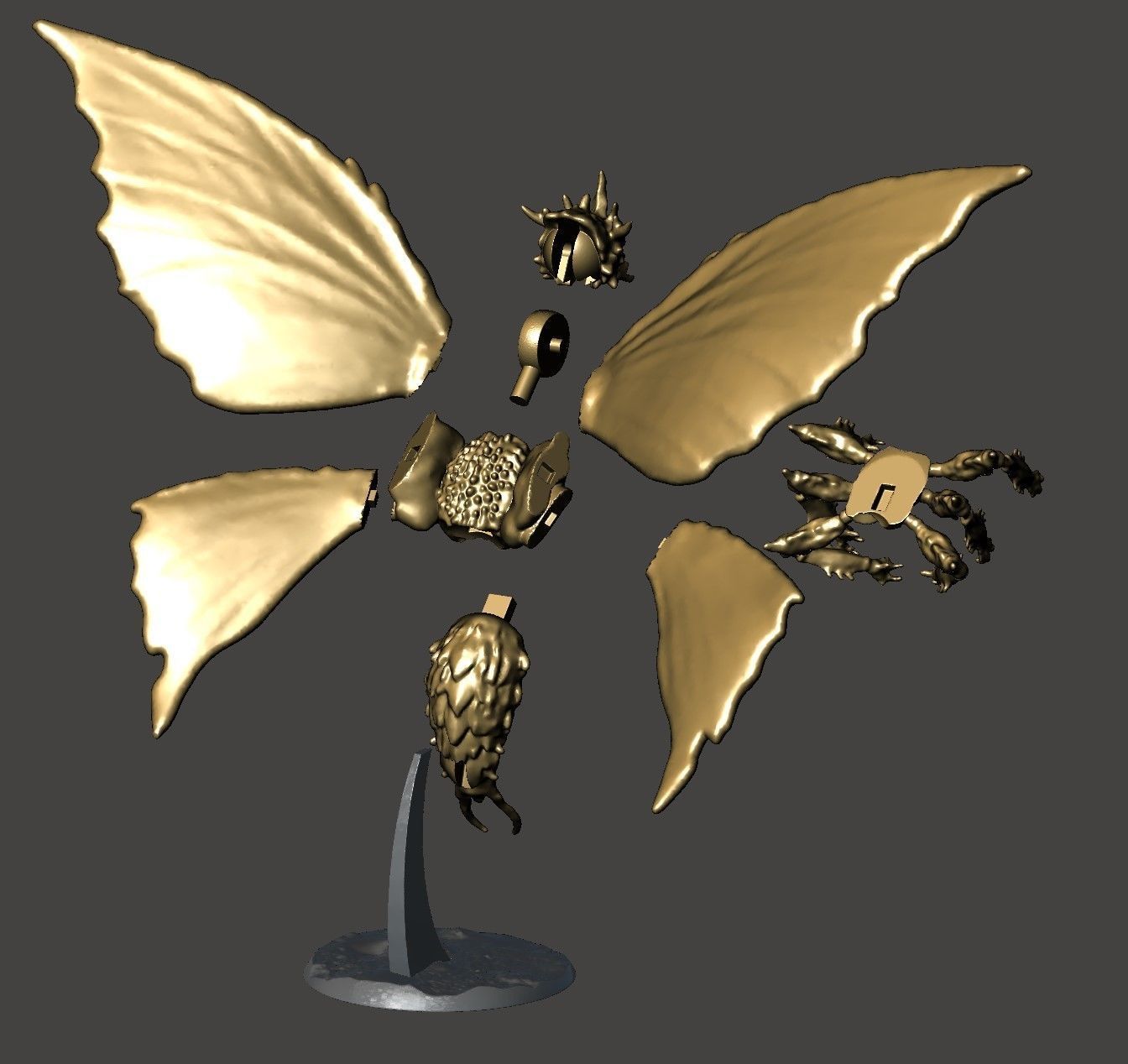 BATTRA GIANT MOTHRA GODZILLA KAIJU FLYING MONSTER- HI-POLY STL 3D model ...