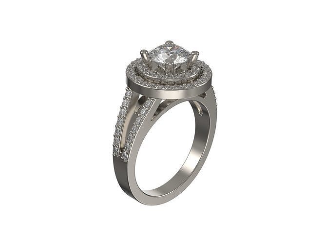 Custom engagement halo ring with diamonds 3D model 3D printable | CGTrader