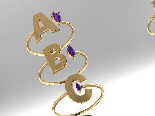 ALPHABET GOLD RINGS WITH STONES 3D model | CGTrader