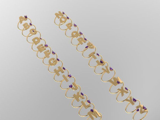 ALPHABET GOLD RINGS WITH STONES 3D model | CGTrader