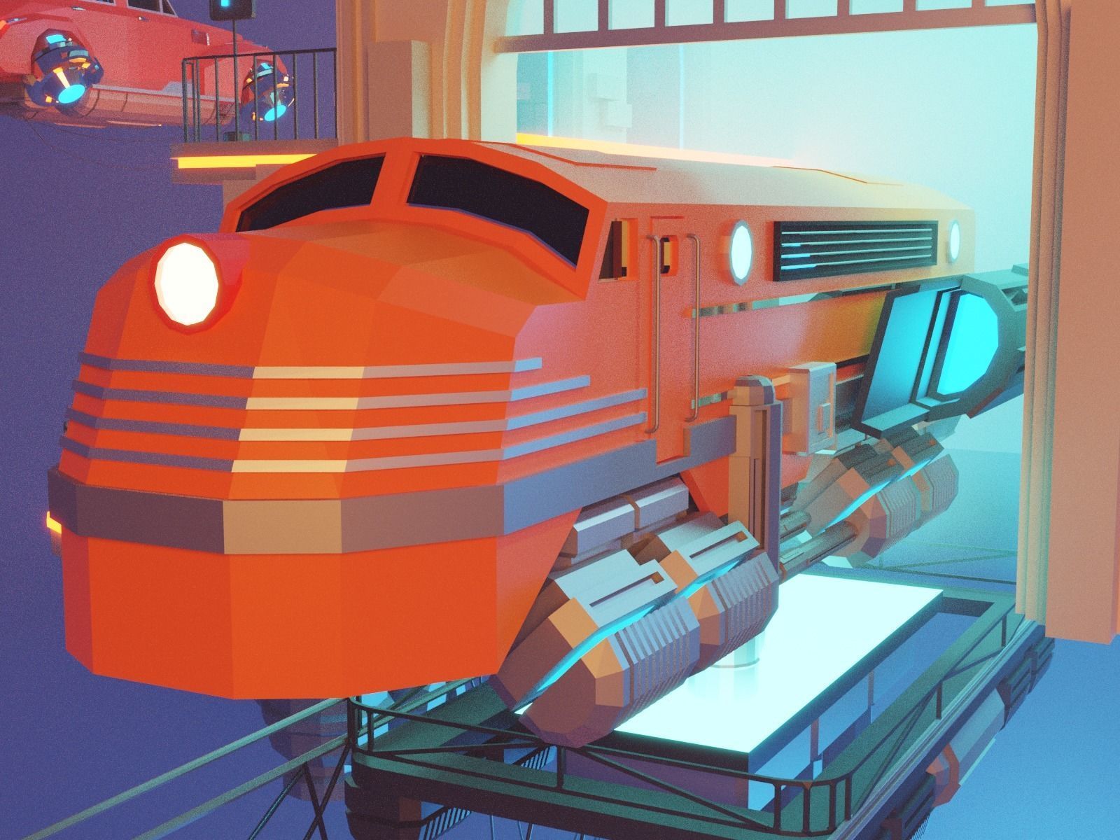 Cartoon Cloud Train Station scene 3D model | CGTrader