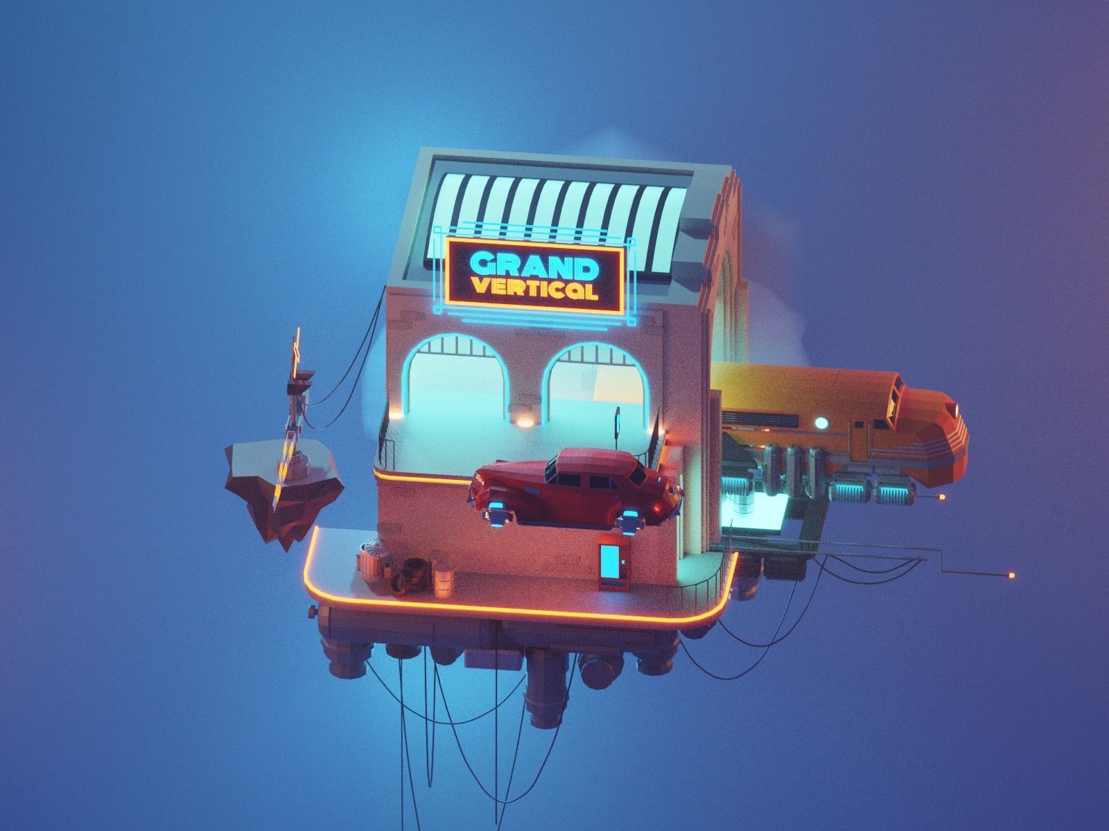 Cartoon Cloud Train Station scene 3D model | CGTrader
