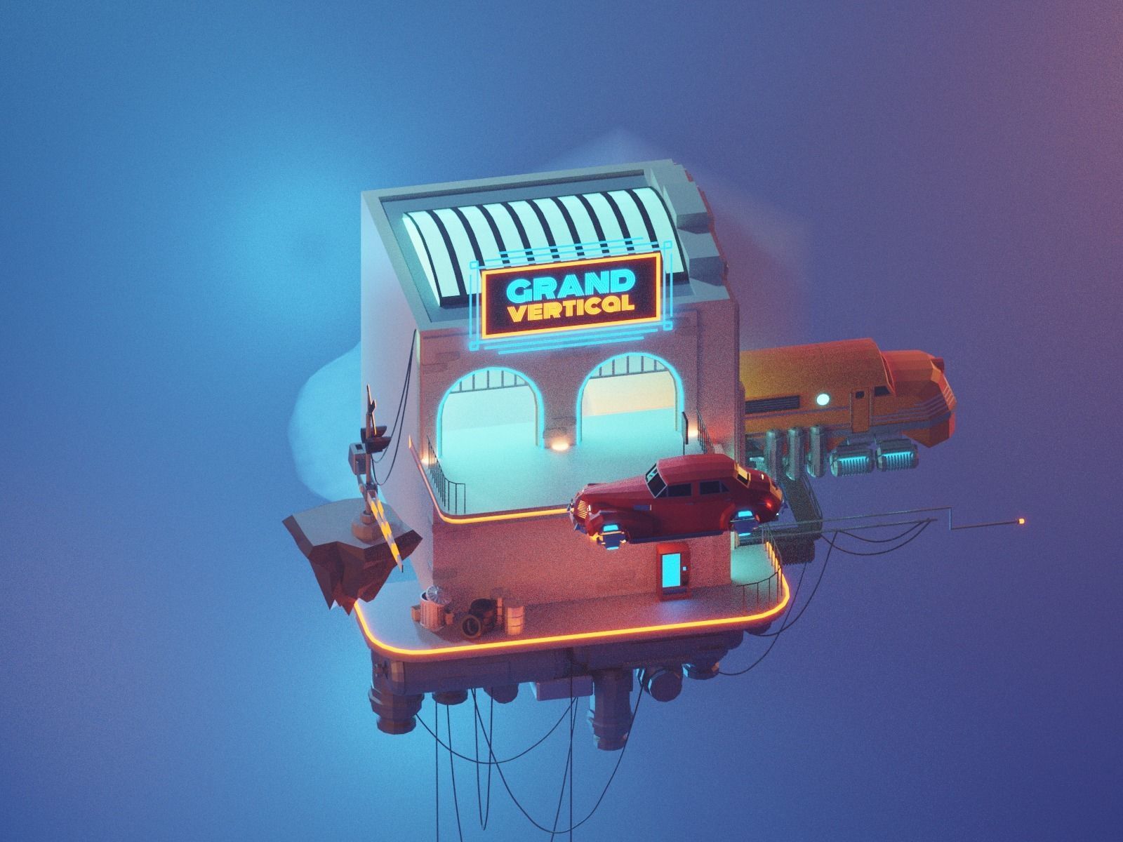 Cartoon Cloud Train Station scene 3D model | CGTrader