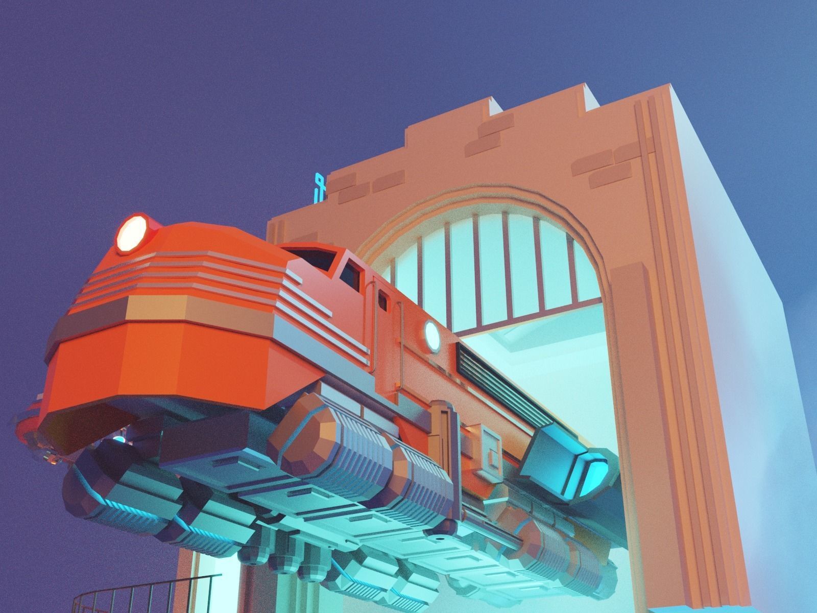 Cartoon Cloud Train Station scene 3D model | CGTrader