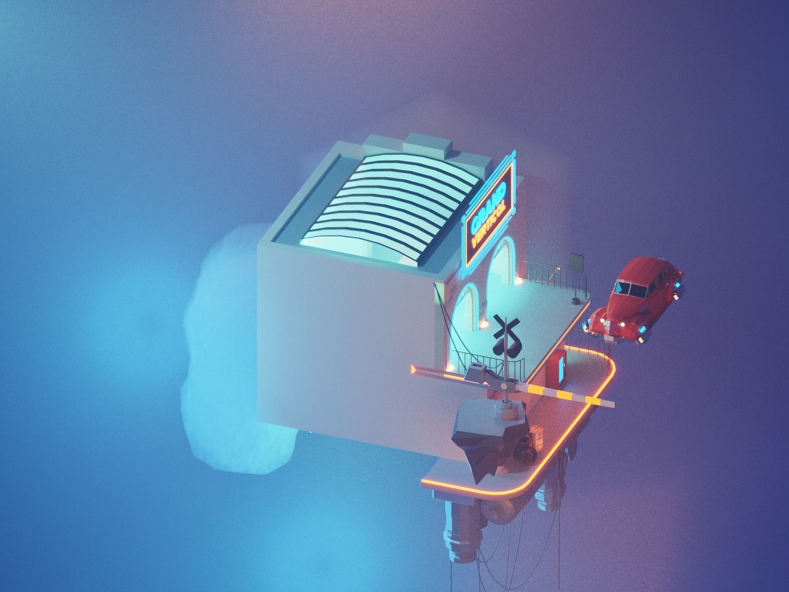 Cartoon Cloud Train Station scene 3D model | CGTrader