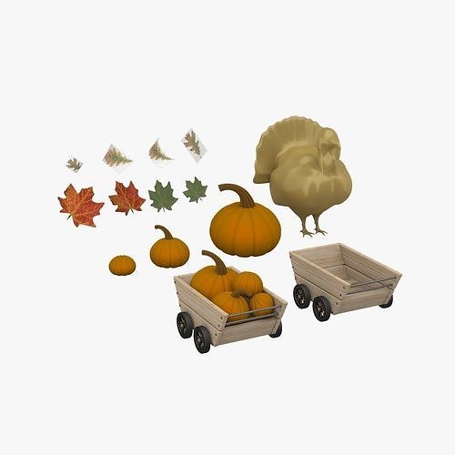 Thanksgiving Set pumpkin cart 3D model | CGTrader