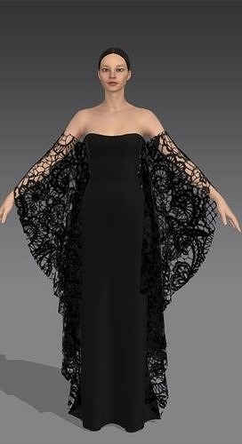 LACE FABRIC BLACK DRESS MATTE LOOK FASHION STYLE 3D model | CGTrader