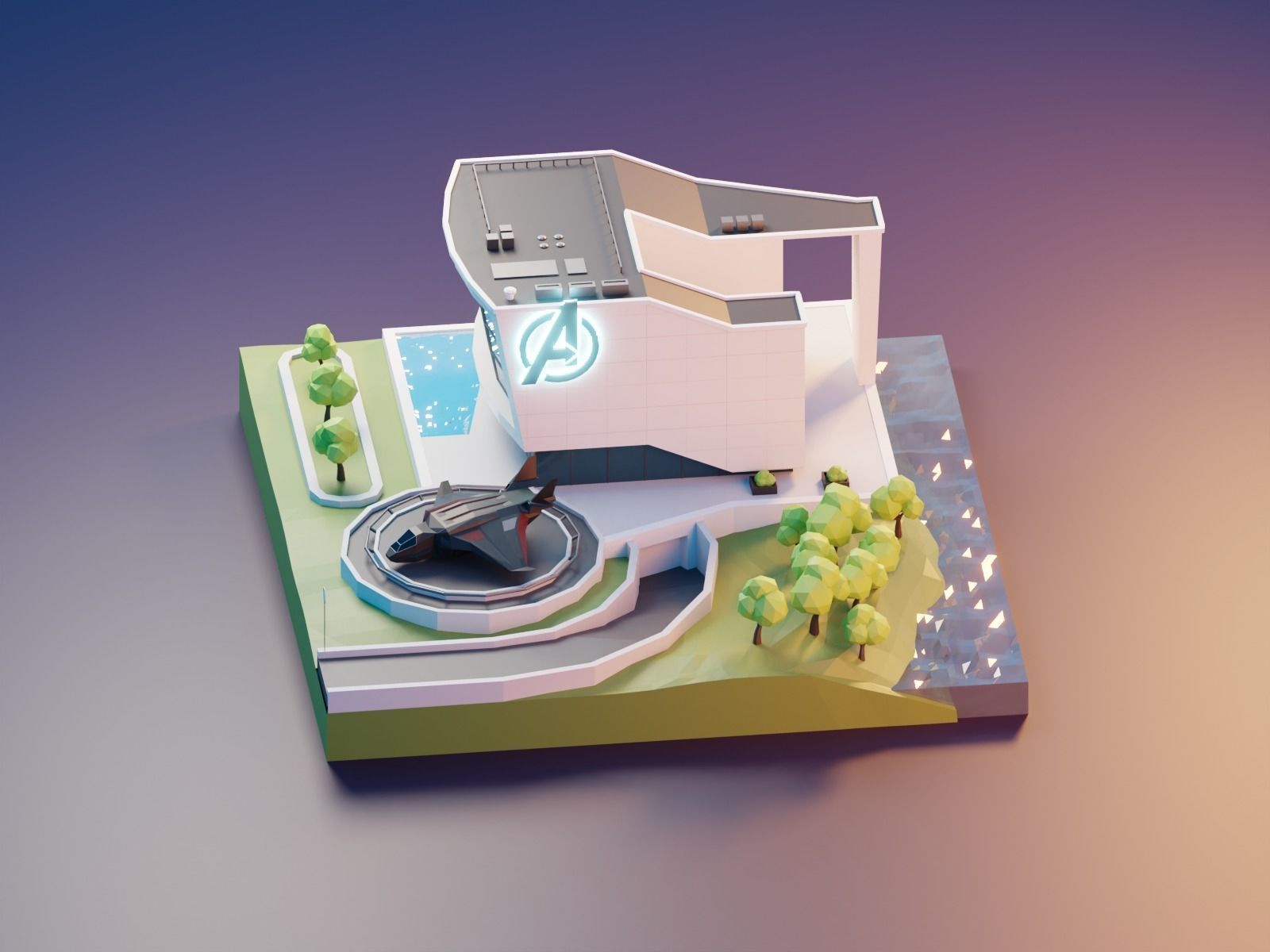 Cartoon Avengers base Scene 3D model | CGTrader