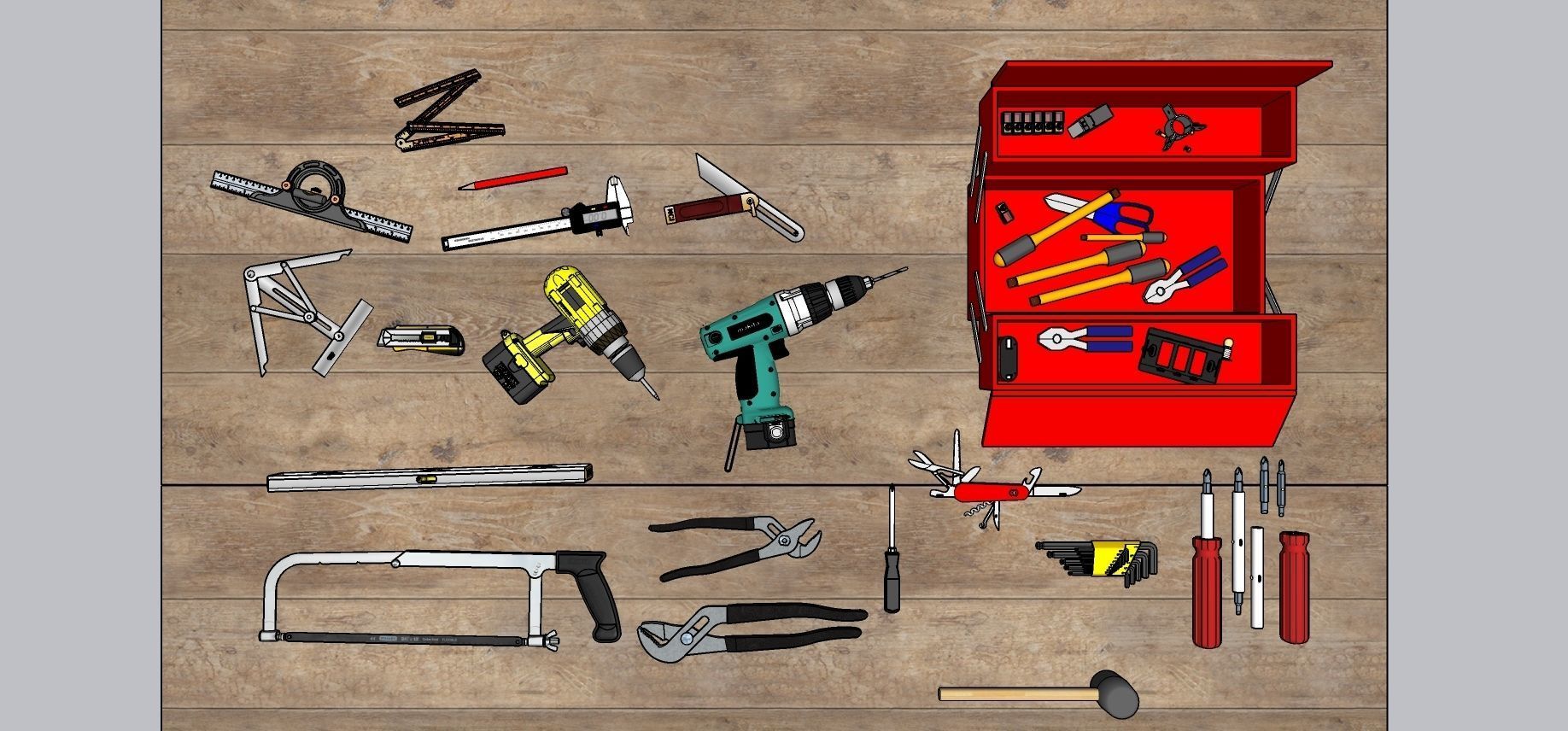 Hand tools complete 3d model 3D model | CGTrader