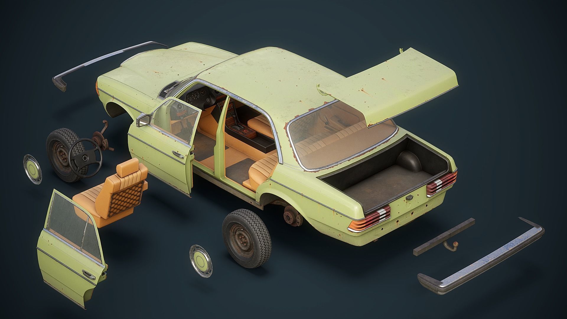 3D model Old Classic car Sedan Set with interior in 9 color variants ...