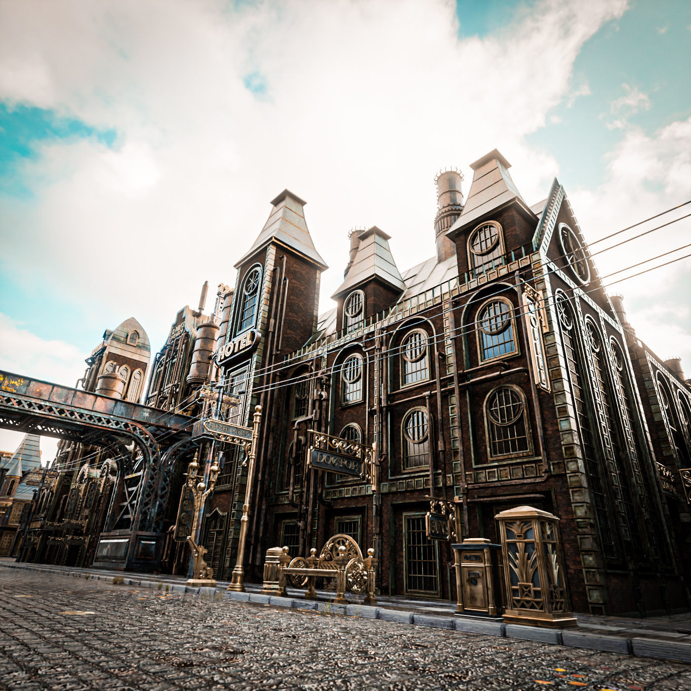 3D Model Collection STEAMPUNK INDUSTRIAL BUILDING PACK VR / AR / low ...