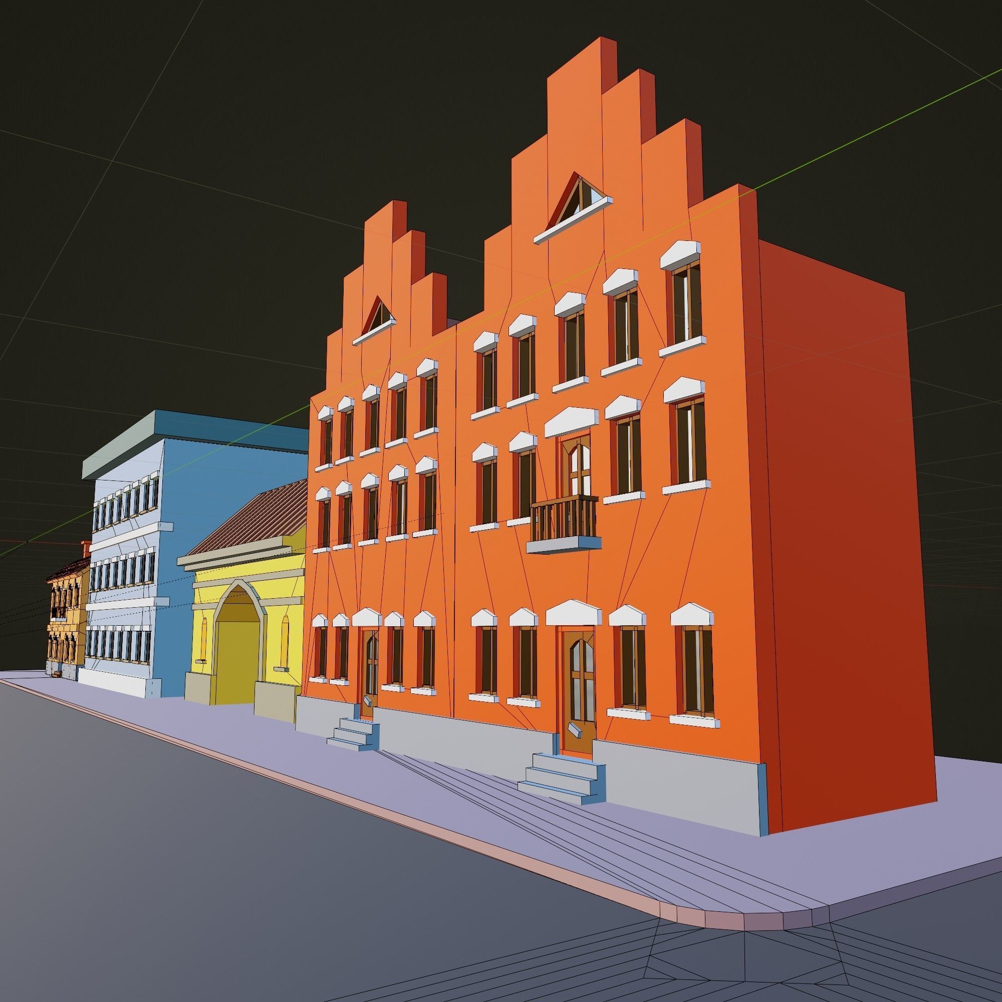 3D model 3D model of a cartoon stylized street VR / AR / low-poly ...