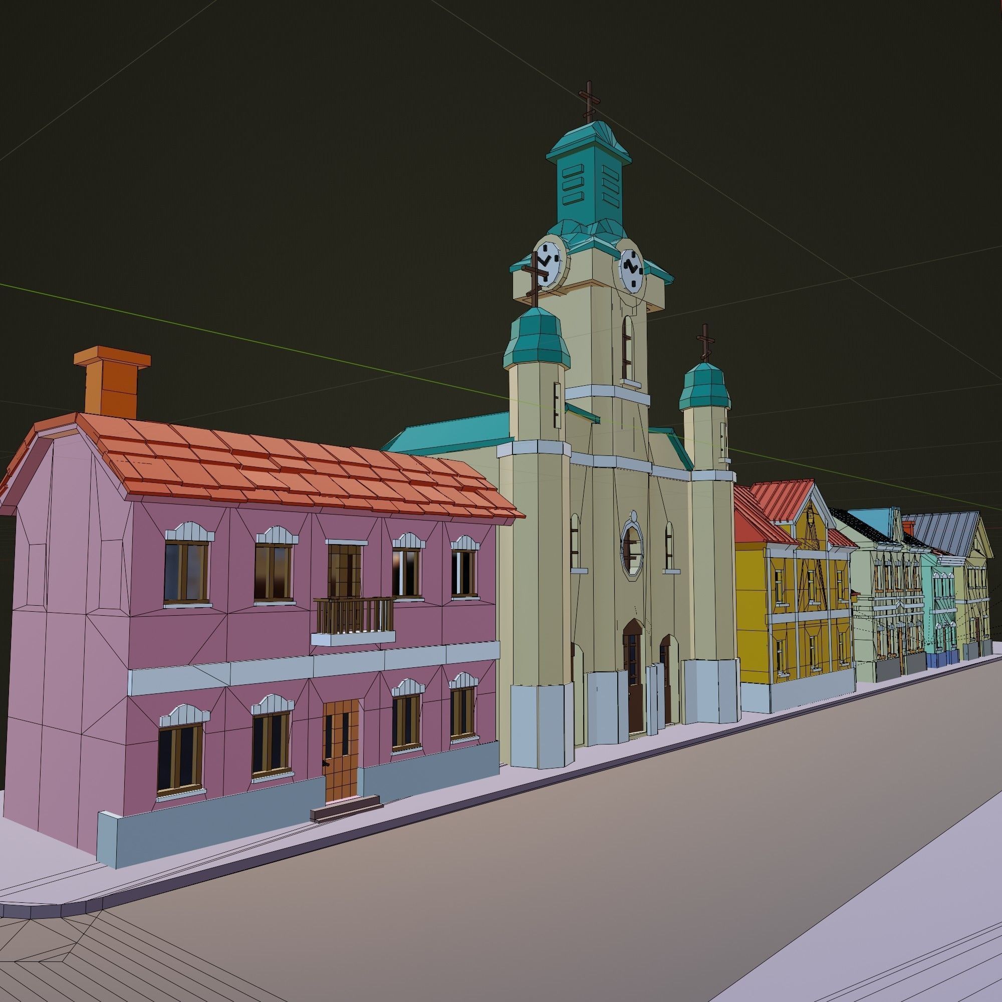 3D model 3D model of a cartoon stylized street VR / AR / low-poly ...