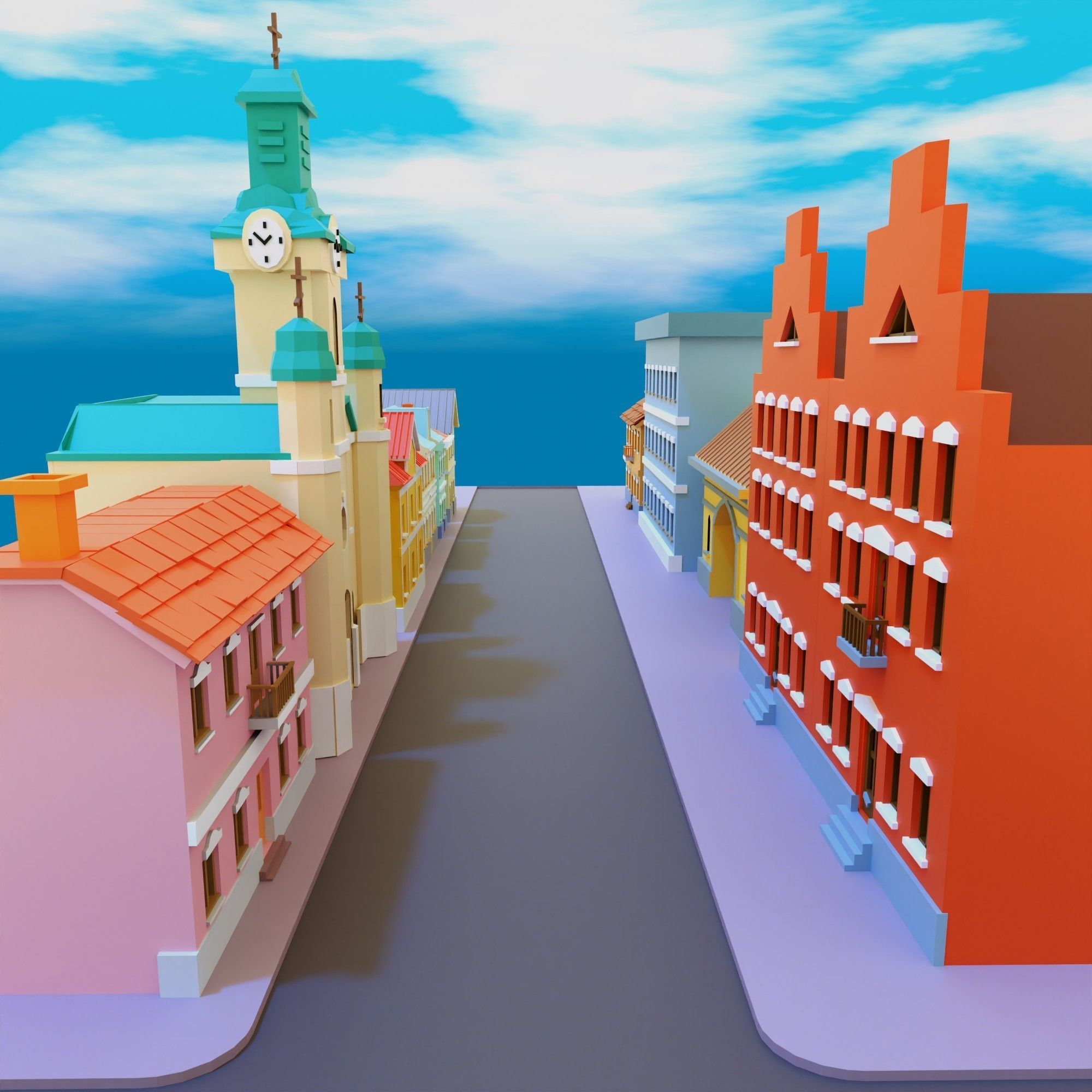 3D model 3D model of a cartoon stylized street VR / AR / low-poly ...