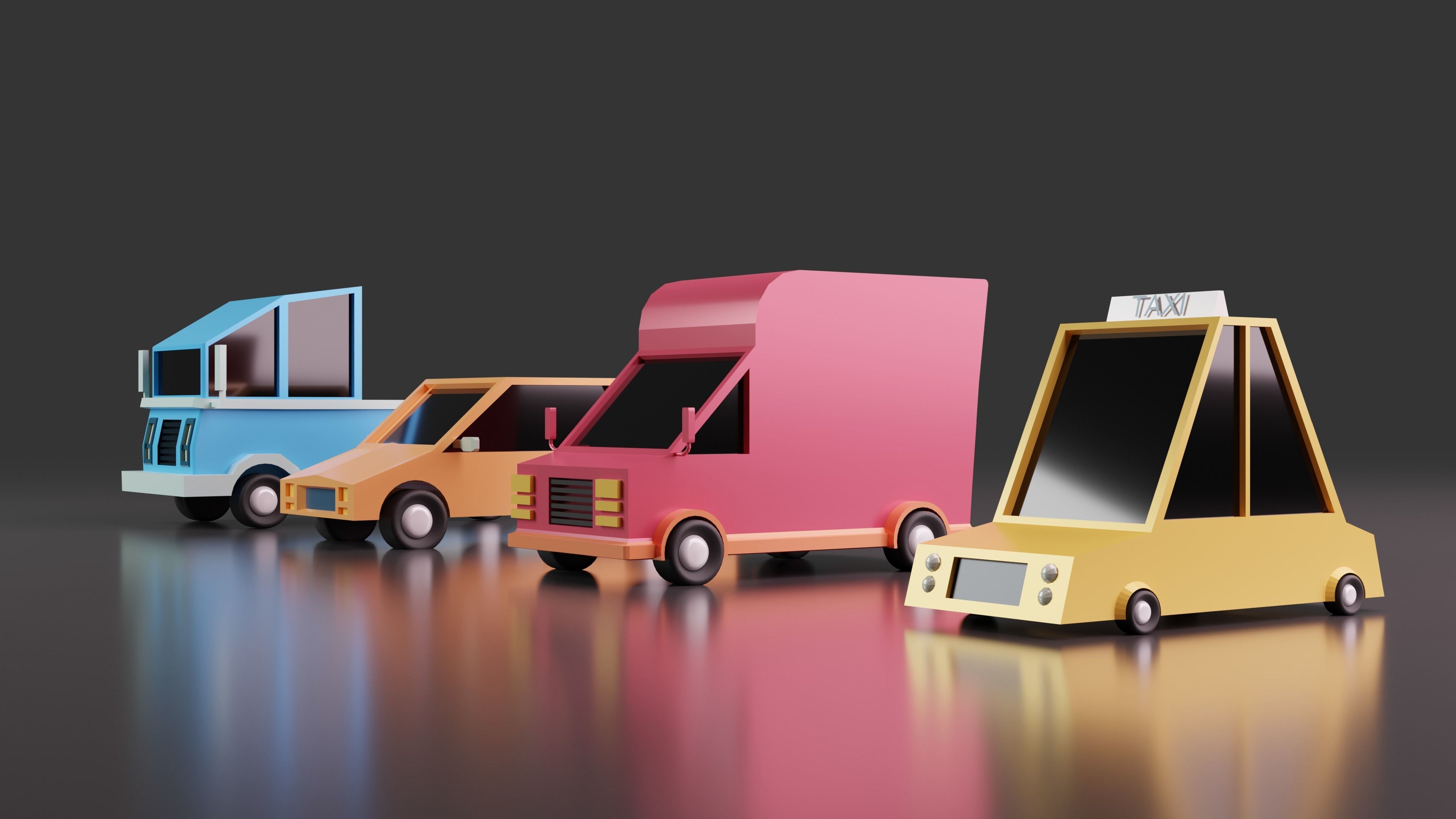 3D model Low poly cartoon style car set VR / AR / low-poly | CGTrader