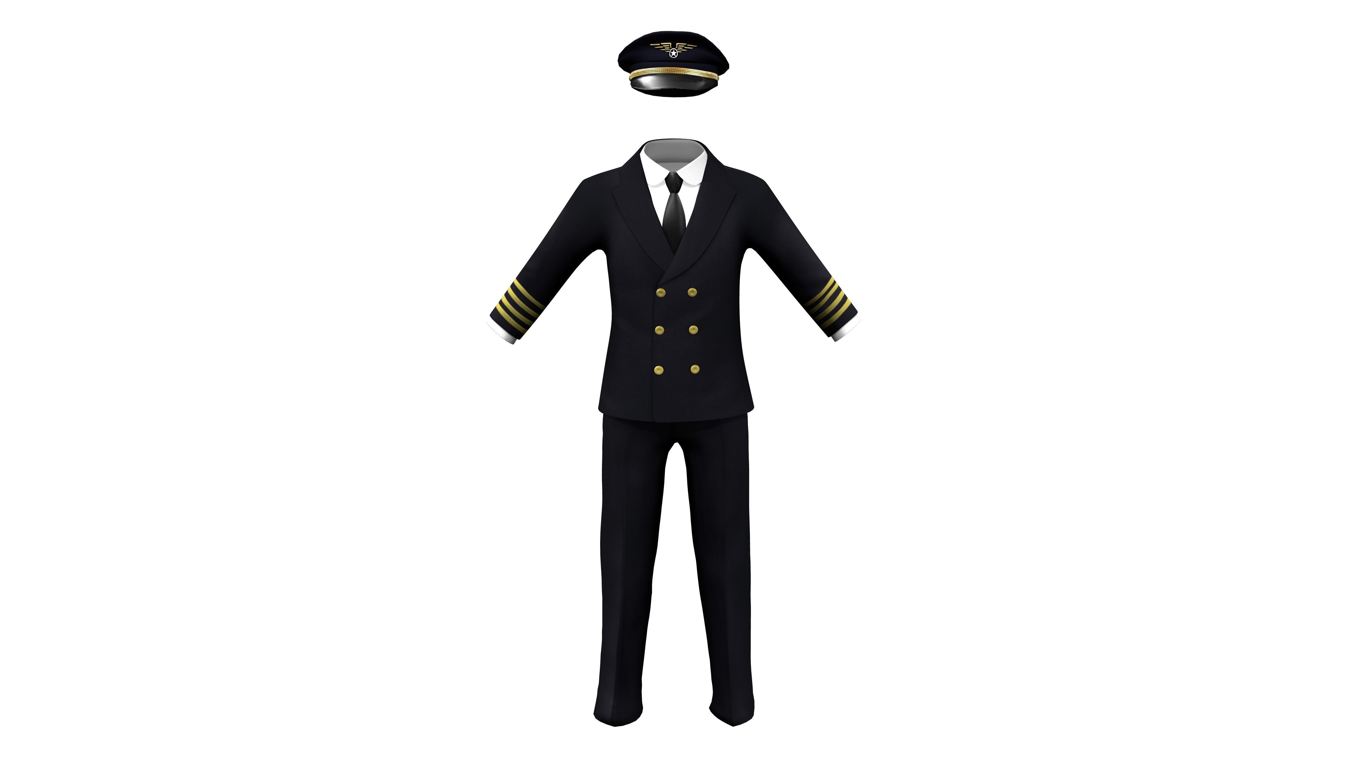 3D model Men Captain Pilot Uniform With Pilot Hat VR / AR / low-poly ...