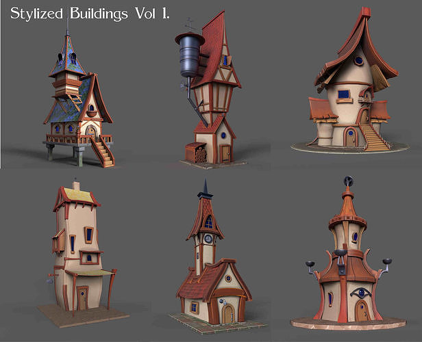 3D model STYLIZED BUILDINGS VOL1 VR / AR / low-poly | CGTrader