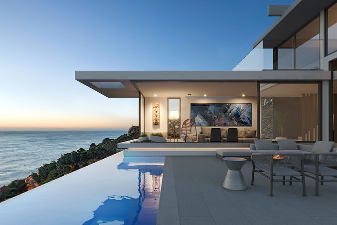 Modern House Ocean Exterior Scene 3D model | CGTrader