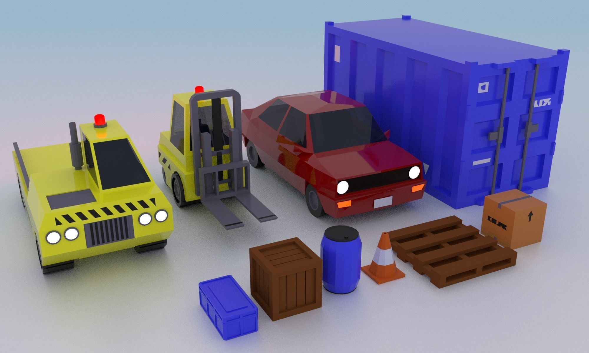 Low poly vehicles and props free VR / AR / low-poly 3D model | CGTrader