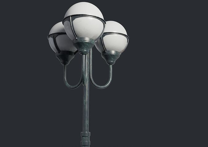 Spherical Street lamp whith triple stand 3D model | CGTrader