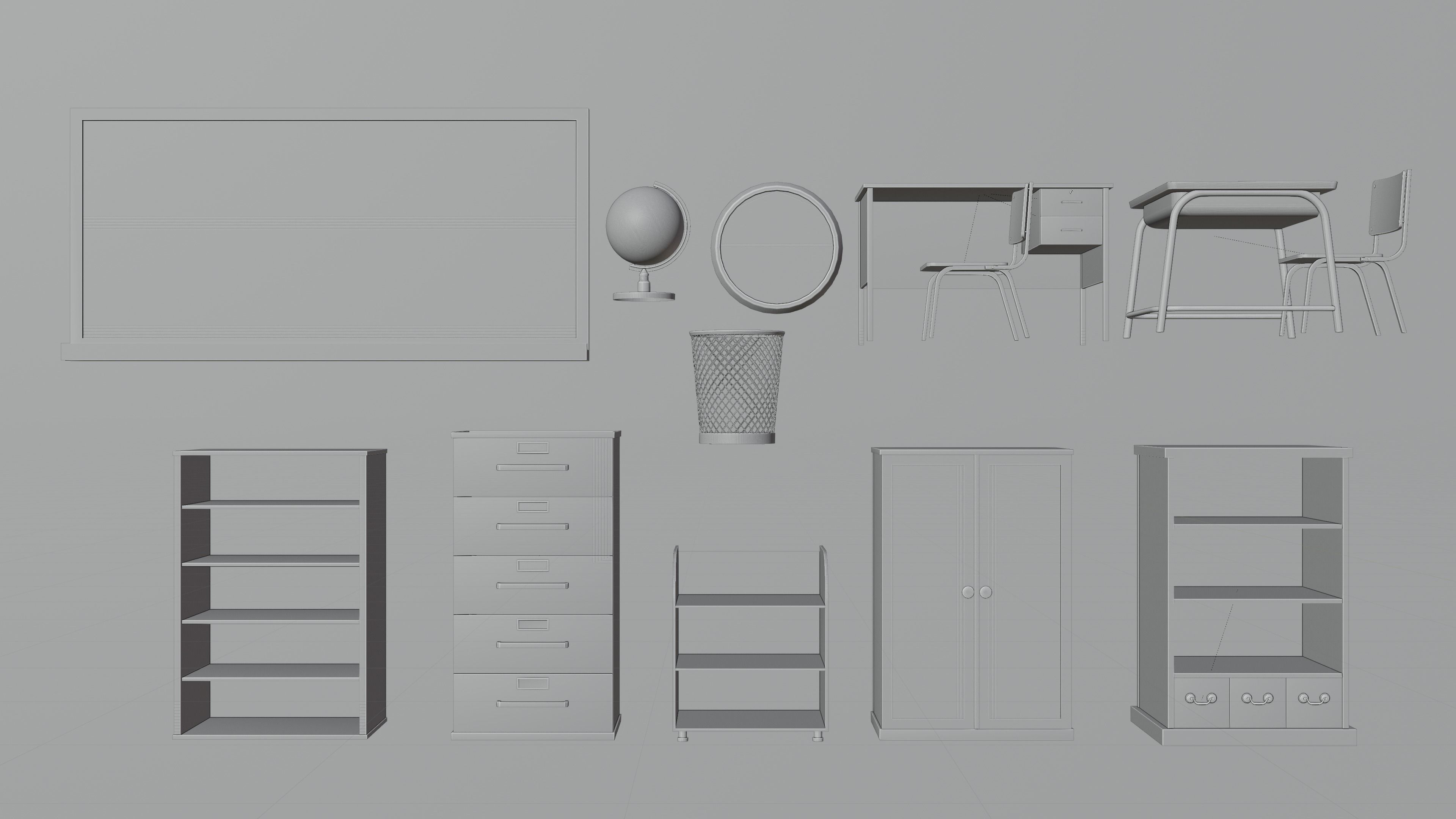 Classroom furniture set 3D model | CGTrader