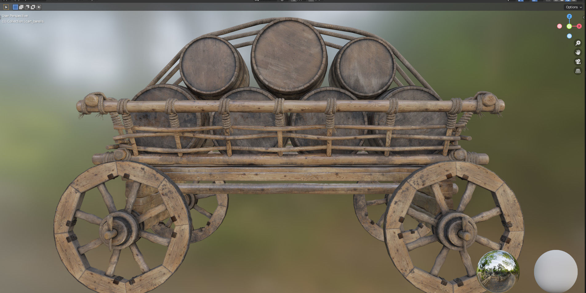 Medieval cart with barrels 3D model | CGTrader