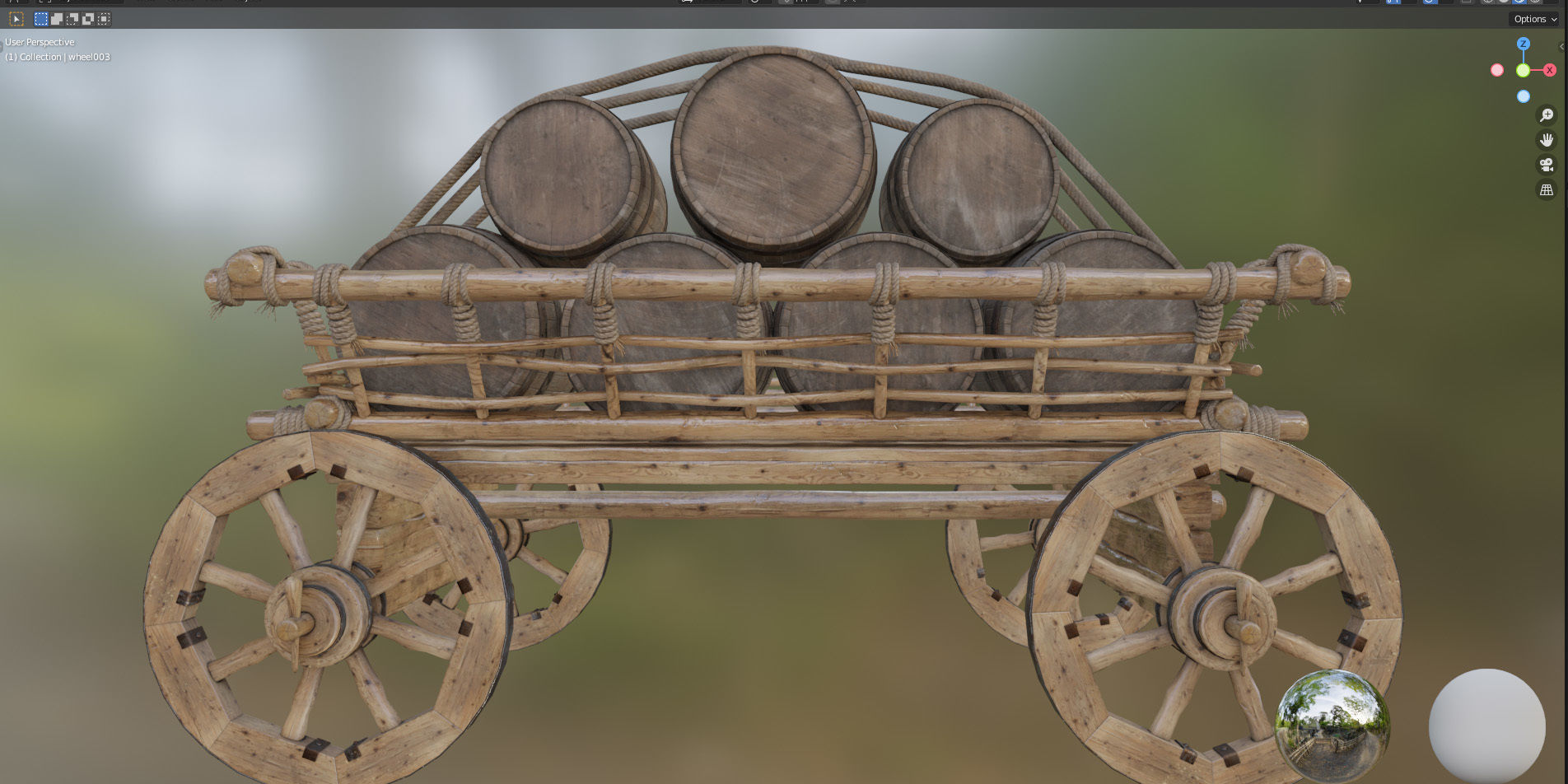 Medieval cart with barrels 3D model | CGTrader