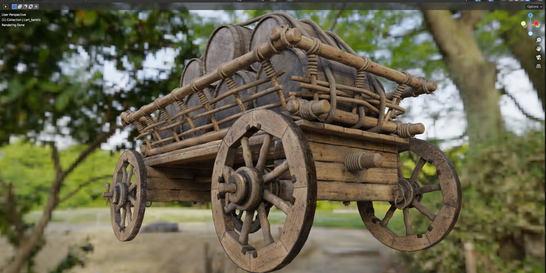Medieval cart with barrels 3D model | CGTrader