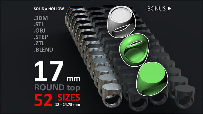 17 mm Signet ring Pack 3D model 3D printable | CGTrader