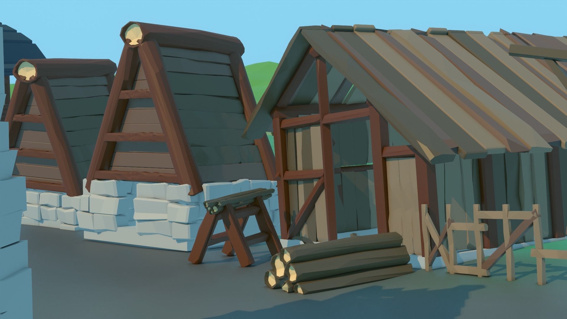 Low-Poly Stylized Building Pack free VR / AR / low-poly 3D model | CGTrader