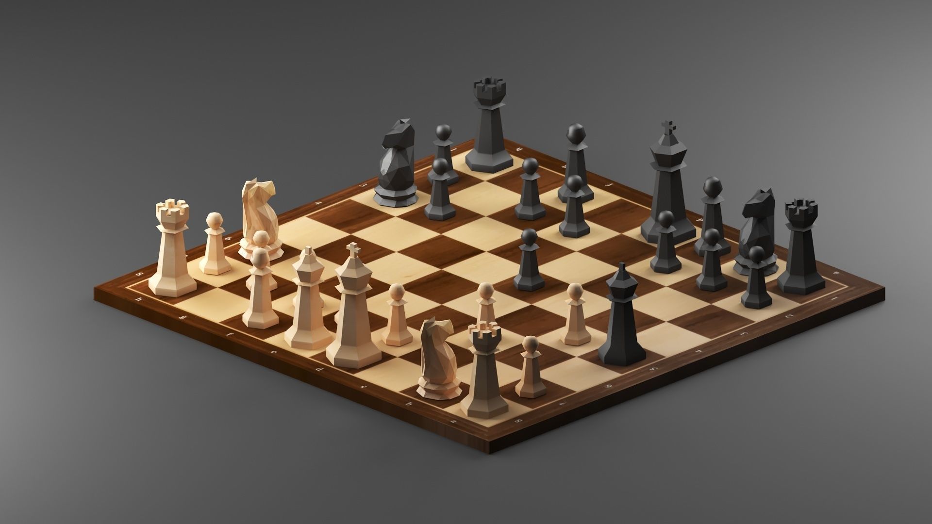 Chess board set low-poly 3D model | CGTrader