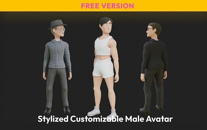 Stylized Customizable Avatar - Male - FREE free VR / AR / low-poly 3D model animated rigged ...